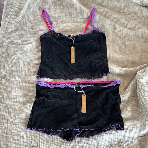 SKIMS | Intimates & Sleepwear | Skims Black Lace Trim Sleepwear Set ...